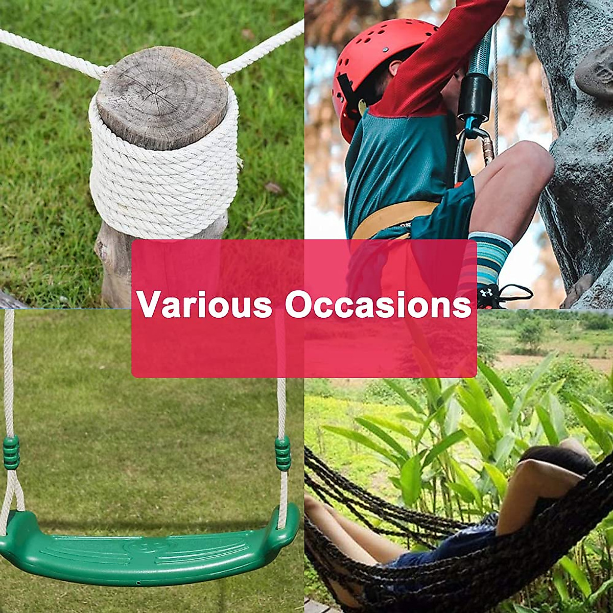 RUSON 50 Feet 5/16 Inch Wire Center Flag Pole Rope and Clips Kit, White Braided Polyester Halyard Steel Center Flag Rope with 2 Pcs 3.5" Flag Swivel Snap Hooks