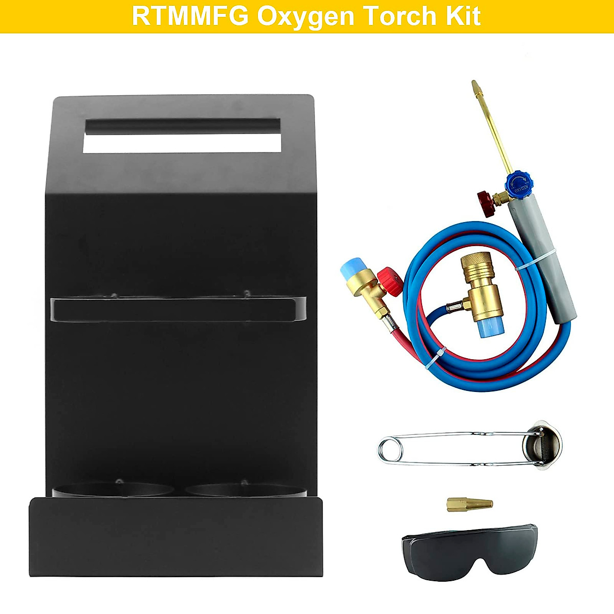 RTMMFG Oxygen MAPP Torch Kit Portable Cylinder Metal Stand, for Soldering, Brazing, Sparker, Protection glass, Extra nozzle(Gas Cylinders Not Included)