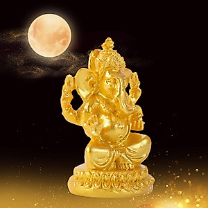 Gold Lord Ganesha Statues, Buddha Elephant Hindu God Sculpture Figurines Resin Home Garden Decoration Feng Shui Ornaments