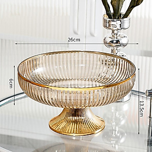 Leefasy Fruit Basket Large Kitchen Bowls Serving Bowl Kitchen Countertop Durable Decorative Pedestal Bowl Decor Pedestal Fruit Bowl for Table Decor, Amber Aureate Edge