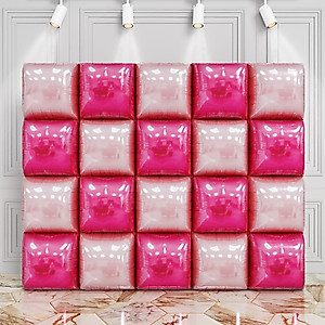 HILAVO 10PCS Hot Pink Square Balloons, Magenta Foil Balloons Wall Double Sided Metallic Balloon for Girls Women Bachelorette Birthday Engagement Bridal Shower Background Princess Party Decorations