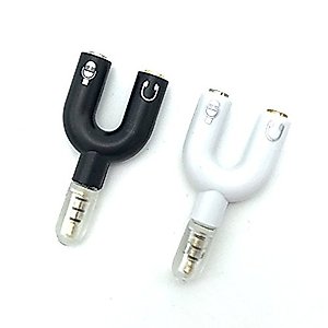 Wakaka 2 Pack 3.5mm Audio Jack to Headphone Microphone 2 Way U Splitter Converter Adaptor for All of 3.5mm Jack Devices, Black and White