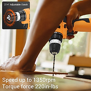 Adedad 12V Cordless Drill Set Electric Power Drill Kit with Battery and Charger, 3/8 Inch Keyless Chuck,21+1 Position, 2 Variable Speed, LED Light and 42pcs Accessories