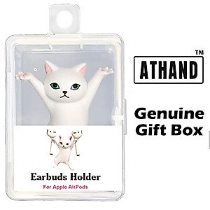 Cute Stuff Home Decor Fun Kitty Decoration for Desk Shelf Magnetic Dance Cat Airpod Holder Headphone Earbuds Holder for Apple AirPods 1& 2 3 Pro, Unique Birthday Bday Gifts Ideas (White)