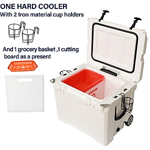 FOROUT Hard Cooler with Wheels and Handle, 42 Quart Ice Chest with Wheels Keeping Ice Cold for Days, Great for The Beach, Boat, Travel,Fishing, Barbecue or Camping White