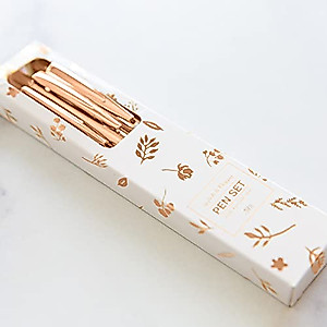 Jot & Mark Metallic Rose Gold Pen Set | Three Pens in Foil Printed Gift Box (3 ball-point pens)