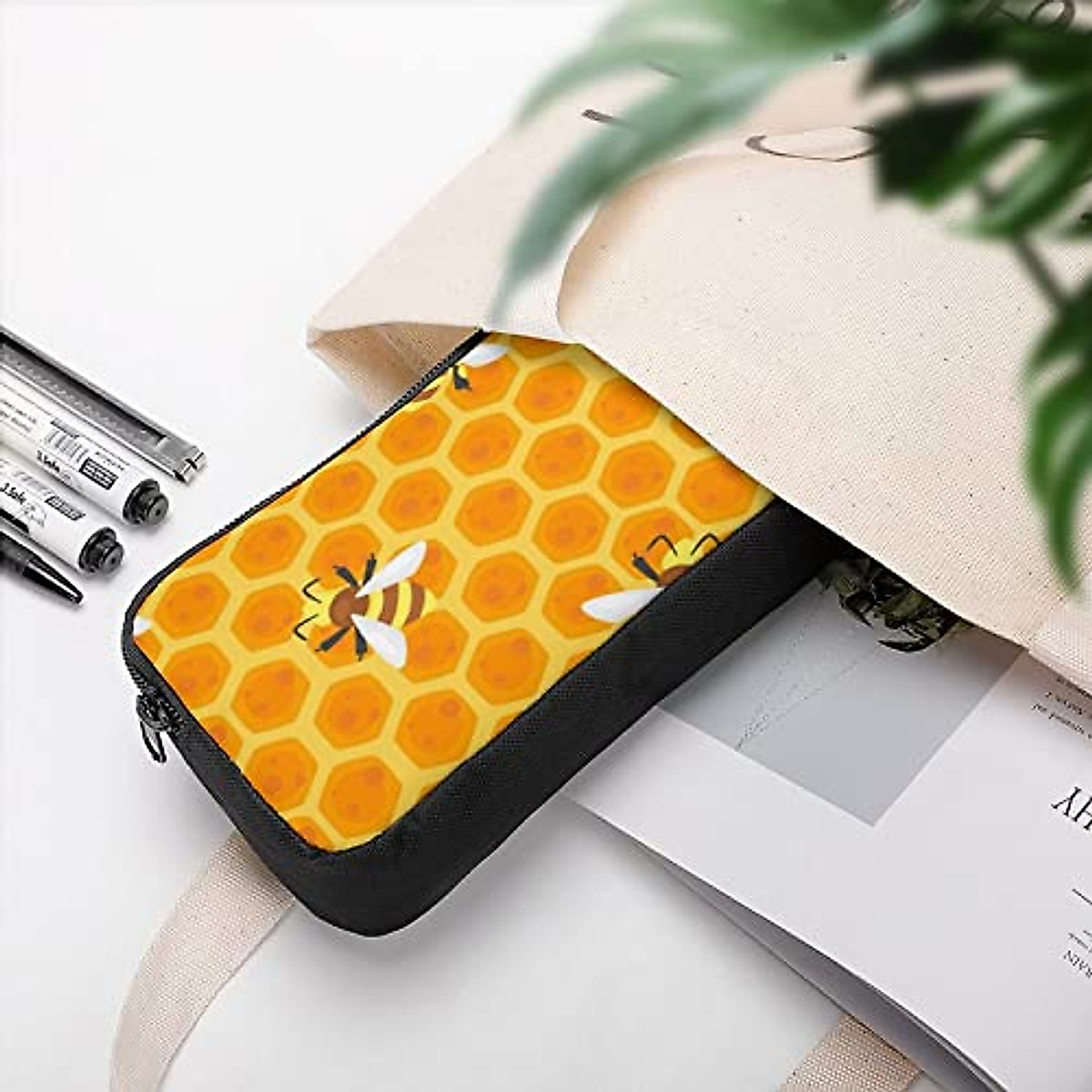 Yellow Bees Pencil Case Stationery Pen Pouch Portable Makeup Storage Bag Organizer Gift