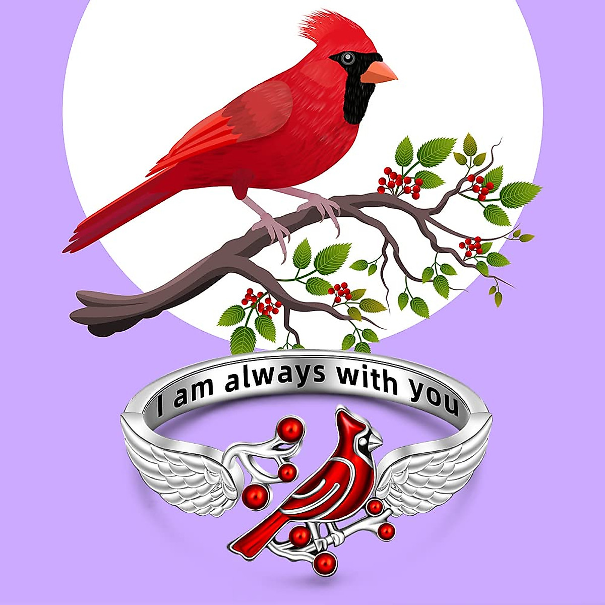 LOVGIFSET Cardinal Ring Angel Wing Ring Cardinal Appear When Angels are Near Feather Red Bird Rings for Women Sterling Silver Memorial Jewelry