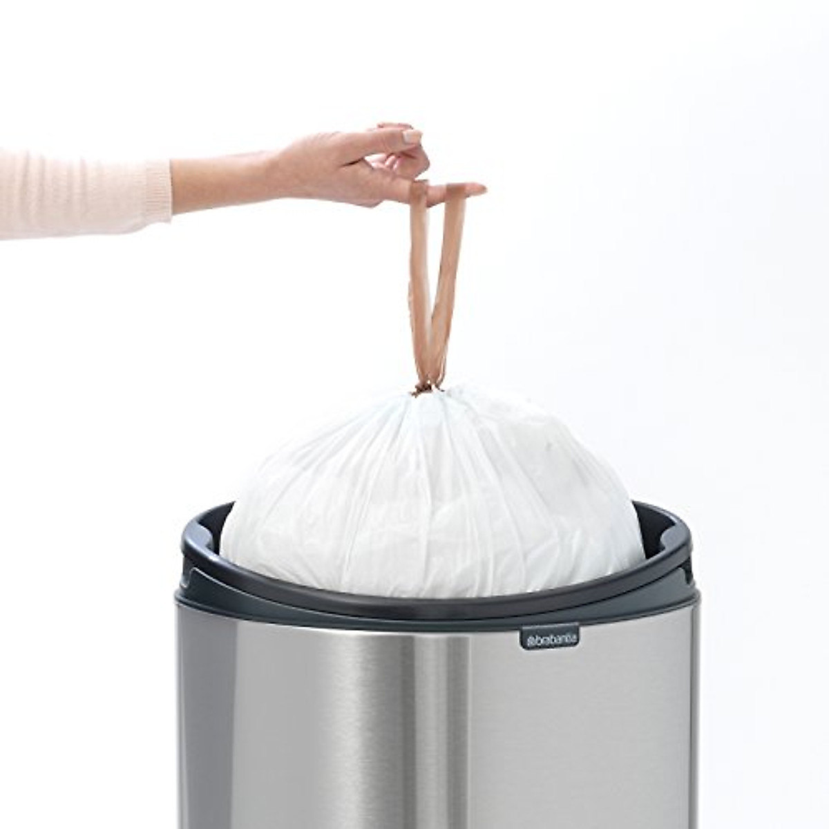 Brabantia 10.6 Gal Kitchen Touch Trash Can New (Brilliant Steel) Removable Lid, Soft-Touch Open, Garbage Can + Bags