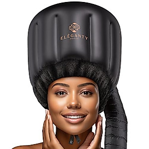 Eleganty Bonnet Hairdryer Attachment with Integrated Elastic Headband That Reduces Heat Around Ears & Neck - Hooded Hair Dryer Diffuser Cap, Used for Deep Conditioning and Hair drying (shiny black)