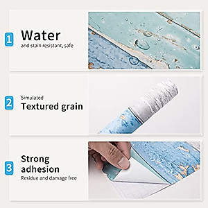 Art3d 17.7"x78.7" Peel and Stick Wallpaper - Decorative Self Adhesive Vinyl Film Wood Grain Wallpaper for Furniture Cabinet Countertop Shelf Paper, Blue Distressed Wood