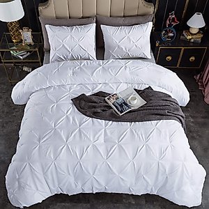 Andency White Twin Comforter Set (66x90Inch), 2 Pieces Cute Soft Pinch Pleat Bedding Comforters & Sets for Kids Girls, All Season Lightweight Fluffy Down Alternative Bed Set