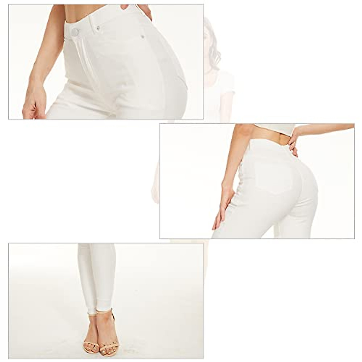NanaDay Womens Hyper Stretch Skinny Pants Comfy Jeans with Pockets (Off-White, 2XL)