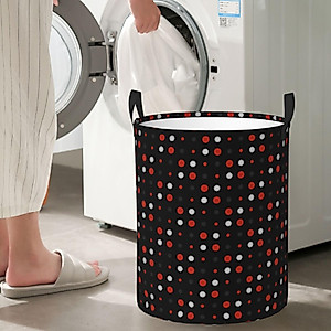 Large Laundry Basket, Dirty Clothes Hamper Toys Storage Bag Red, Black, Gray and White Dots Waterproof Foldable Washing Bin for College Dorms 15.7" x 19.6"