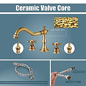 Aolemi Bathroom Sink Faucet Antique Brass Widespread Double Cross Handle Knobs 3 Hole Lavatory Mixer Tap Deck Mount Without Pop Up Drain