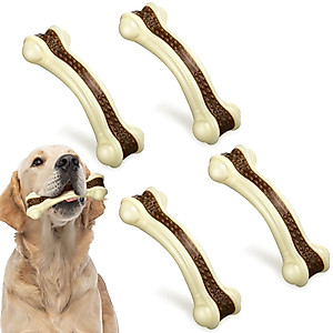 Sosation Beef Flavor Dog Chew Toy, 4 Pcs Nylon Chew Bones for Aggressive Chewers, Large (Dental Health, Large Breeds)