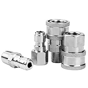 2 Sets NPT 1/4 Inch Pressure Washer Coupler Quick Connect Plug Stainless Steel Male and Female Quick Connect Fittings Pressure Washer Adapter Set (Internal Thread, External Thread) (1/4 inch)