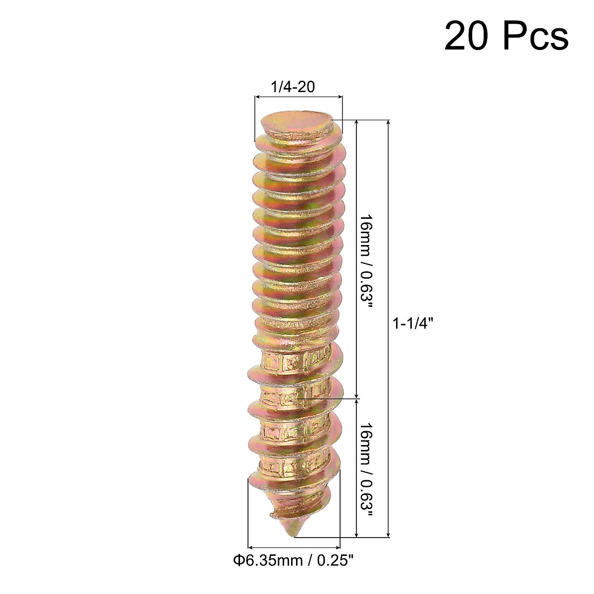 uxcell 1/4-20 x 1-1/4" Hanger Bolts Double Head Dowel Screw for Wood Furniture 20pcs