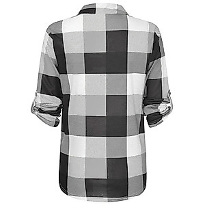 YAnGSale Top Casual Plaid Blouse Women Cotton Sweatshirt Long Sleeve Shirts Women's V-Neck Fall Sweaters Pullover Tops White