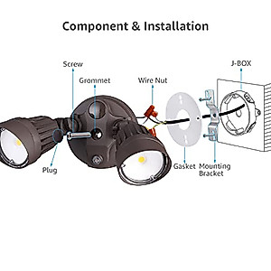 LEONLITE Dusk to Dawn LED Security Lights, Adjustable Dual-Head Flood Light Outdoor with Photocell, 20W(150W Equiv.), Wet Location, ETL Listed, 3000K Warm White, Aluminum Housing, Bronze