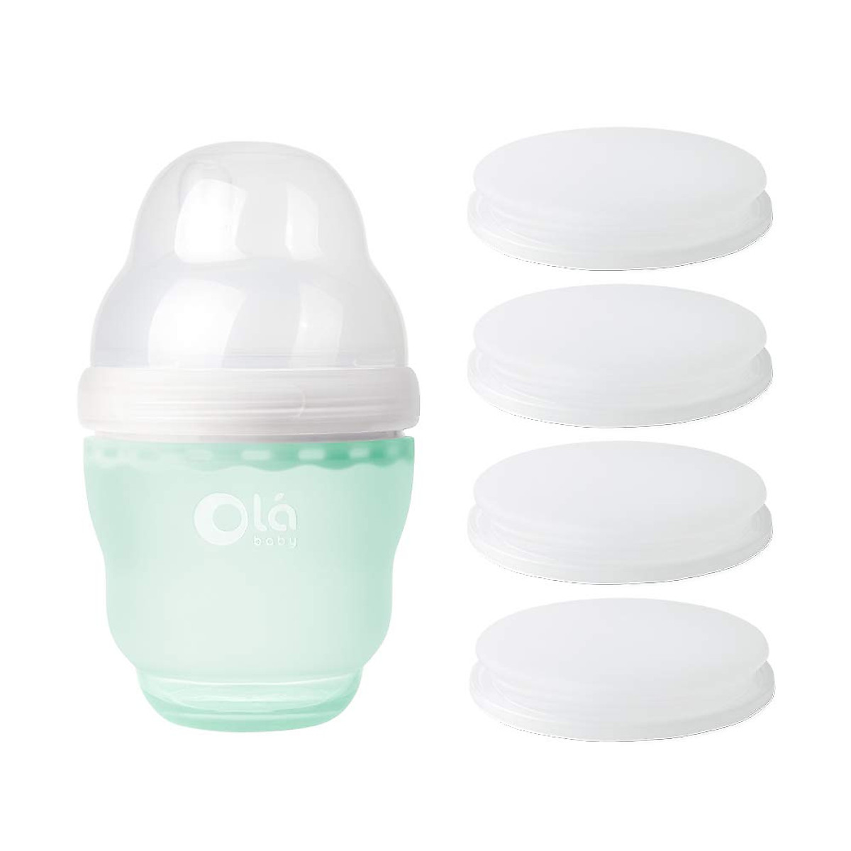 Olababy Gentle Bottle (4oz, Mint) + Travel Cap/Storage Cap Bundle