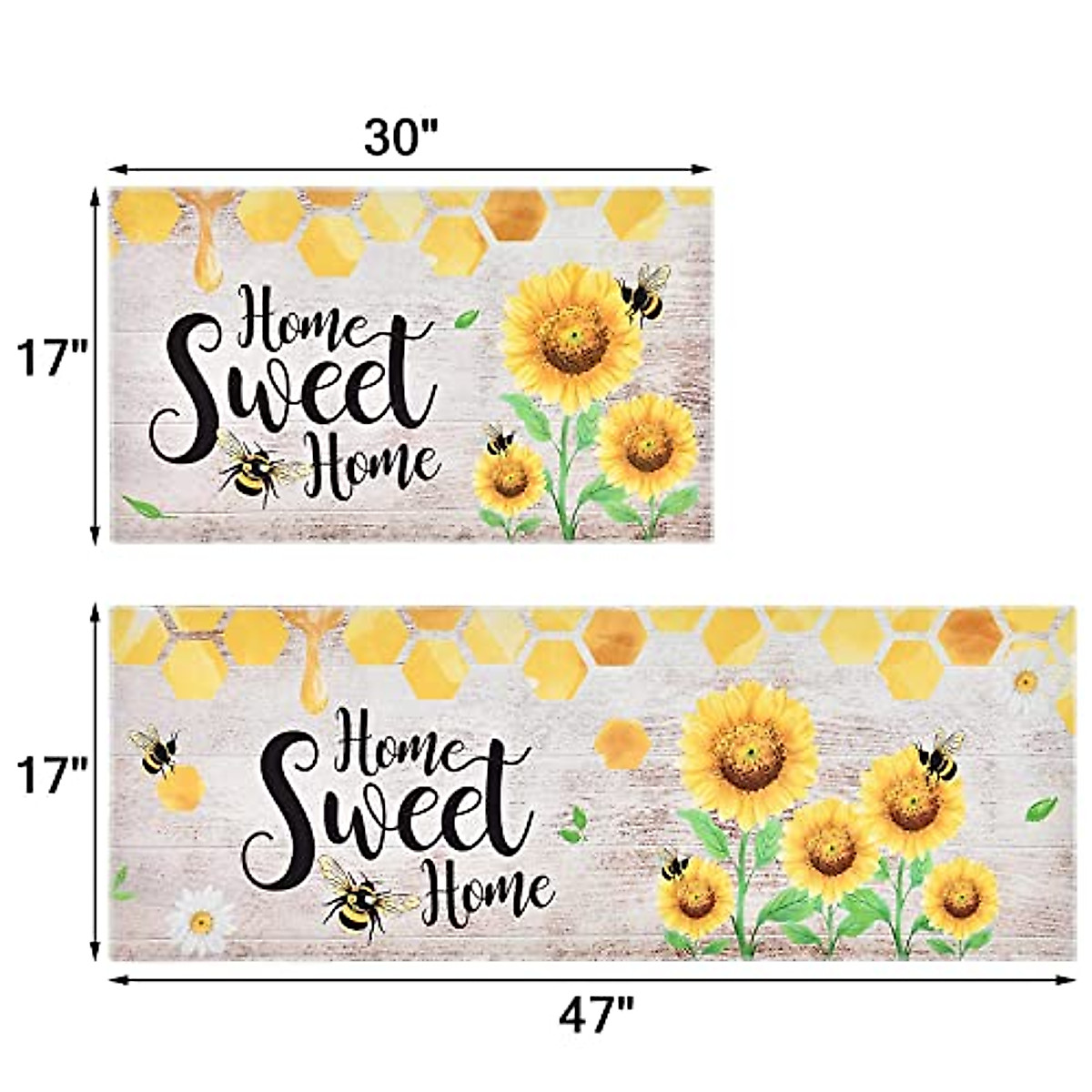 Sunflower Kitchen Rugs - 2 Piece Kitchen Mats Set Non-Slip Kitchen Backing Area Rugs Home Sweet Home Doormat Indoor Outdoor Entry Floor Washable Waterproof Standing Mat(17" x 30" + 17" x 47")