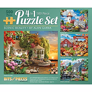 Bits and Pieces – 4-in-1 Multi-Pack - 500 Piece Jigsaw Puzzles for Adults – 500 pc Large Piece Puzzle Set Bundle by Artist Alan Giana - 16" x 20"
