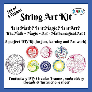String Art Kit - Set of Frames with Strings - Math Activity Kit - DIY Kit - Without Nails - for Kids and Teens - Art and Craft Gift (Set of 5)