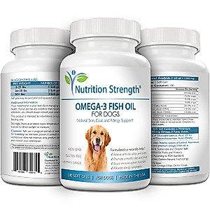 Nutrition Strength Omega 3 Fish Oil Soft Gels for Dogs with EPA & DHA Fatty Acids for Heart, Skin, Coat & Allergy Support, Hip & Joint & Arthritis Dog Supplement, 180 Soft Gels