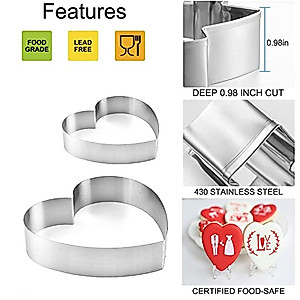 5 Pieces Heart Cookie Cutter 3.95", 3.35", 2.75", 2.36",1.37" Valentine’s Day Cookie Cutters for Baking and Decorating Anniversary, Bridal, Engagement and Valentine
