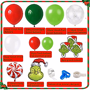 Christmas Balloon Garland Arch Kit, 113pcs Red Green Snowflake Balloon Arch with Candy Mylar Balloons for Kids Christmas Party, Grinchmas Party, Christmas Birthday Decorations, New Year Decor