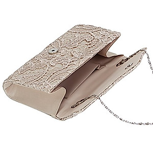 U-Story Womens Floral Lace Satin Evening Envelope Clutch Bridal Wedding Handbag Purse (Champagne)