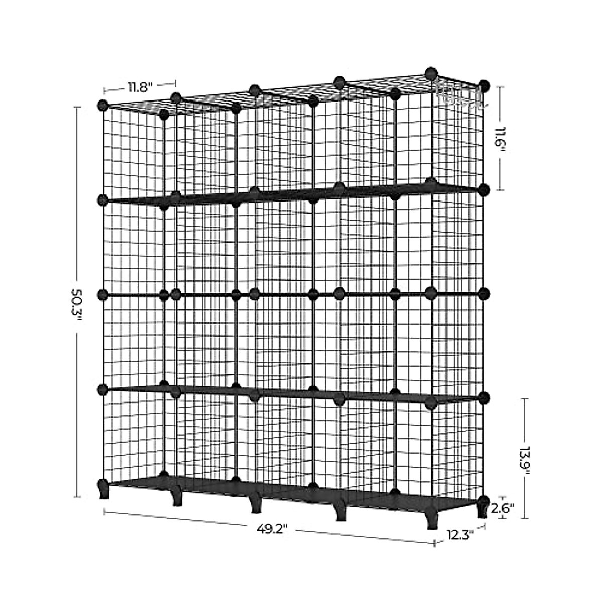 DINMO Wire Cube Storage Organizer, 16-Cube Metal Grid Storage Shelves, Modular Storage System, Closet Organizer, Ideal for Home, Office, Living Room, Stackable, 12" x 12", Black