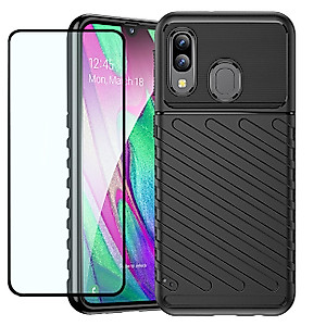 DFTCVBN Phone Case for Galaxy A40 Case, Samsung A40 SM-A405F Case with Screen Protector, Military Grade Shockproof Rugged Shield Anti-Scratch Soft TPU Back Cover Cases for Samsung Galaxy A40 black