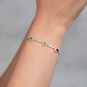 Gem Stone King 925 Sterling Silver London Blue Topaz Yellow Citrine Red Garnet and White Created Moissanite Tennis Bracelet For Women by Keren Hanan (2.23 Cttw, Fully Adjustable Up to 9 Inch)