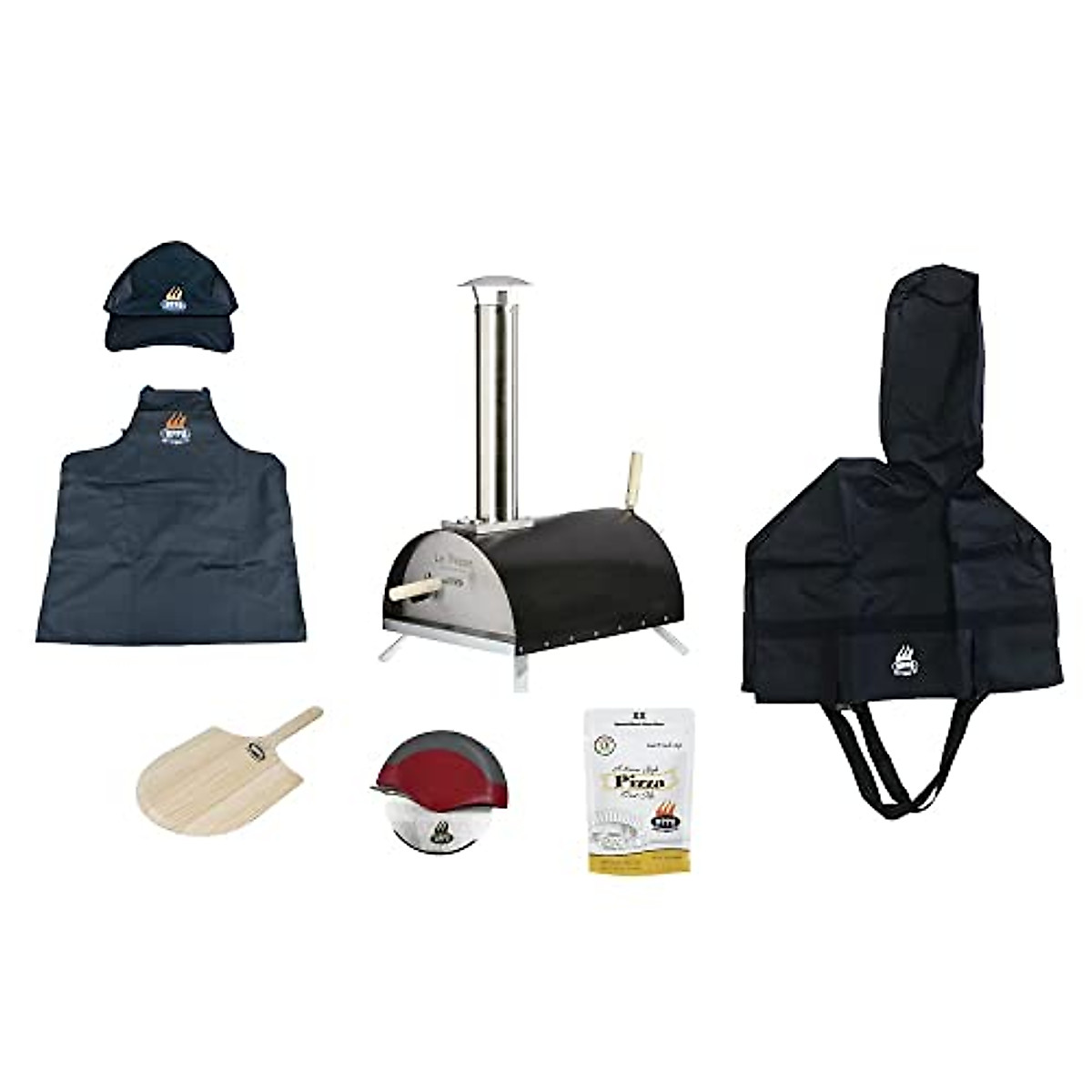 WPPO WKE-01CPO-BK 7-Piece 20 in. x 27 in. x 32 in. Le Peppe Portable Wood Fired Pizza Oven Kit - Black