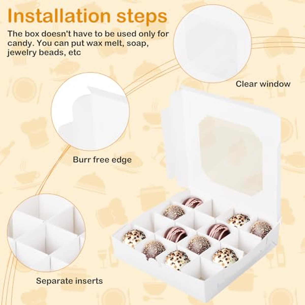 Empty White Pick and Mix Sweet Boxes with Inserts Clear Window and Divider 16-Compartments Quick Assemble Sampler Boxes for Chocolate Sweet Assortment (30 Pcs)