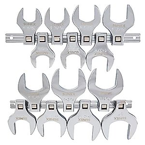 Sunex Tools 9721A 1/2-Inch Drive Jumbo SAE Crowfoot Wrench Set, 1-1/16-Inch - 1-3/8-Inch, Fully Polished, 14-Piece (Includes Storage Rail)
