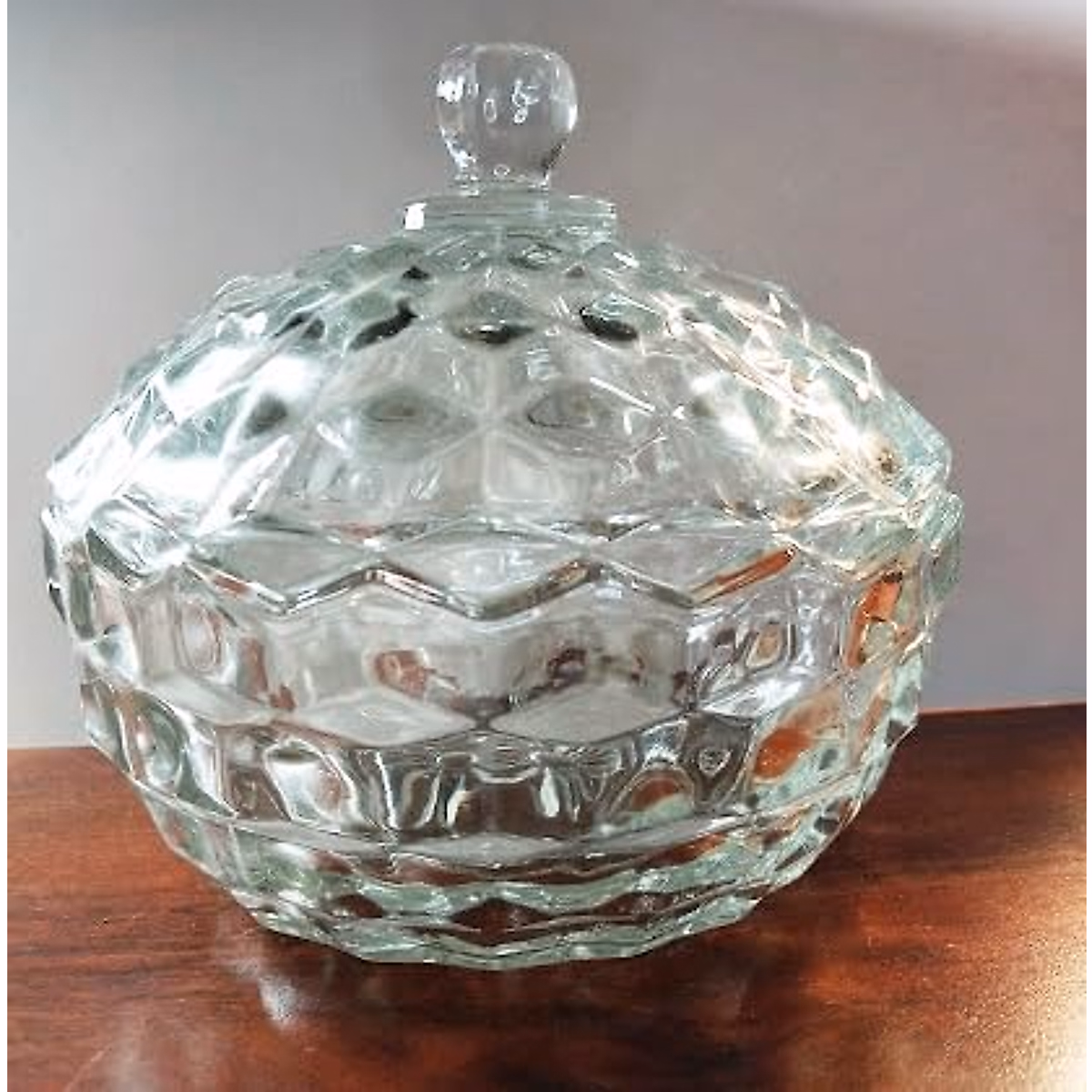 Katrina Custom Fancy Glass Dish with Powder Puff - Medium No Lid