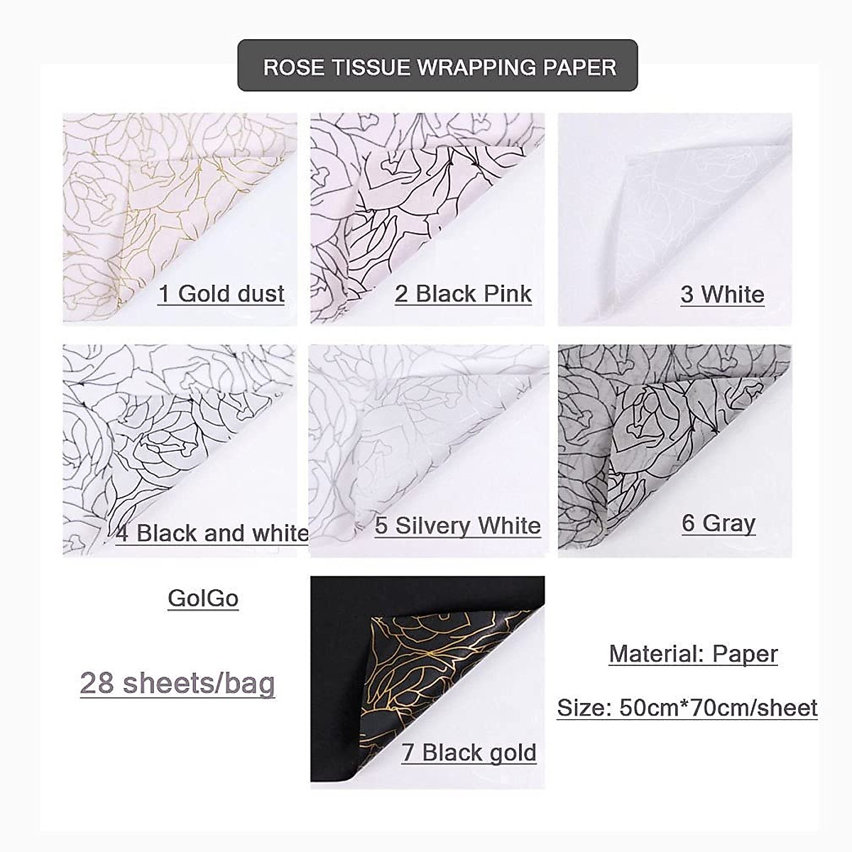 Flower Tissue Wrapping Paper Sheets Korean Bouquet Packaging Materials Rose Pattern Florist Supplies Shoes Clothes Cake Baking Packing Paper DIY Crafts 19.7x27.5 inches 28 Sheets (1 Gold Dust)