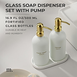 MaisoNovo Soap Dispenser 3-Piece Set | 16.9oz White Bottles with Gold Stainless Steel Pumps