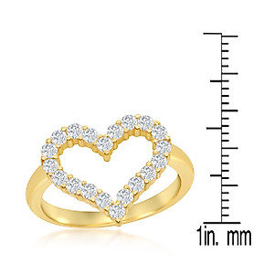 Open Heart Simulated Diamond CZ Ring Silver/14k Gold Plated/14k Rose Gold Plated Sterling Silver Valentines Jewelry for Women or Teens-gold-6