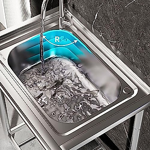 Commercial Kitchen Sink, 304 Stainless Steel Washbasin, Integrated Sink With Bracket, Large Single Sink For Household Sink (Size : 53 * 40cm)