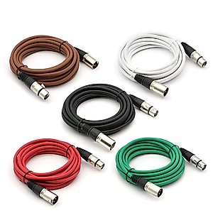DREMAKE Professional Audio Mic Cable Cords - XLR 3 Pin Male to XLR 3 Pin Female Colored Cables - 15' Balanced Snake Cord - 5 Pack