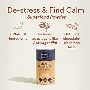 Your Super Magic Mushroom Superfood Powder – Mushroom Supplement for Natural Calm, Brain Health, and Immune Support, Made with Organic Ashwagandha, Lucuma, Reishi, and Chaga Powder (30 Servings)
