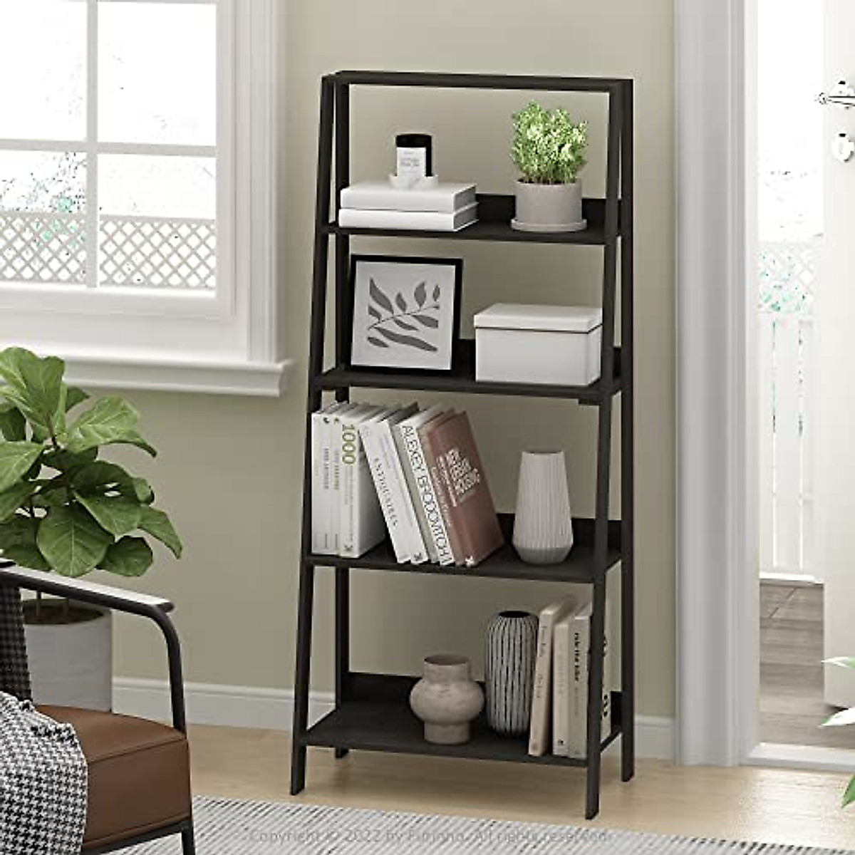 Furinno Ladder Bookcase Display Shelf, 5-Tier, Espresso
