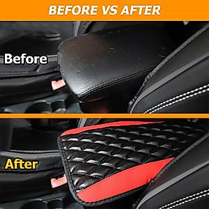 Osilly Car Center Console Pad, Universal Waterproof Armrest Seat Box Cover, 12.6" x 7.5" PU Leather Auto Armrest Protector, Car Interior Accessories Decor for Most Vehicles, Truck, SUV (Red)