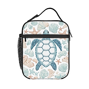 KiuLoam Insulated Lunch Box Sea Turtle Starfish Shells Reusable Lunch Bag With Shoulder Strap For Women/Men/Girls/Boys Lunchbox Meal Tote Bag