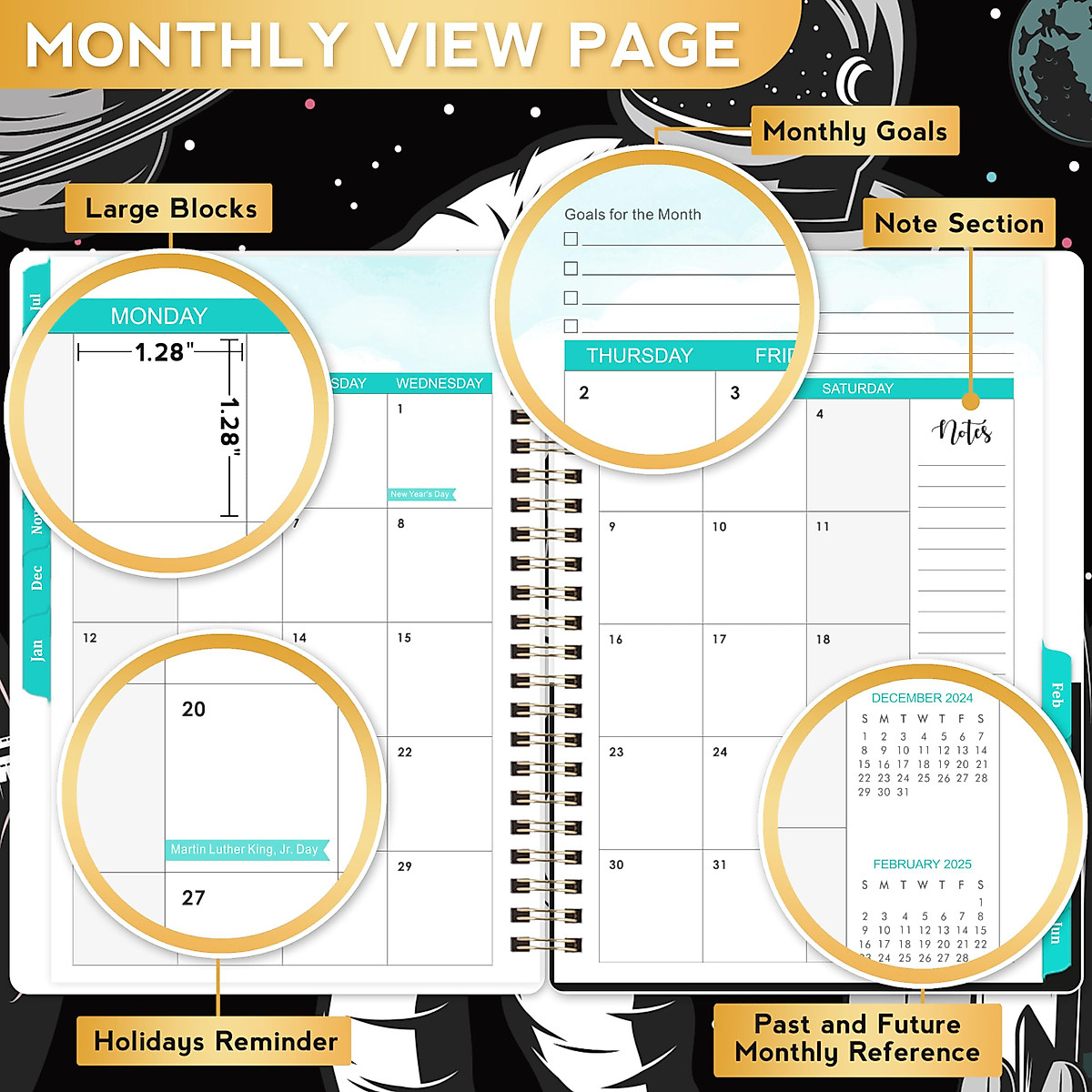 Student Planner 2024-2025 - Student Planner for Academic Year 2024-2025, July 2024 - June 2025, 8.46'' x 6.37'', Weekly & Monthly Pages with Holidays, Tabs, Stickers, Ruler, Pocket