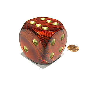 Scarab 50mm Huge Large D6 Chessex Dice, 1 Piece - Scarlet with Gold Pips by Chessex